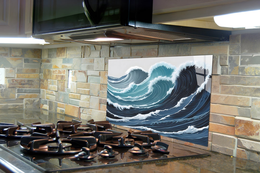 Wave Tempered Glass Kitchen Backsplash, Stove Splashback - Etsy