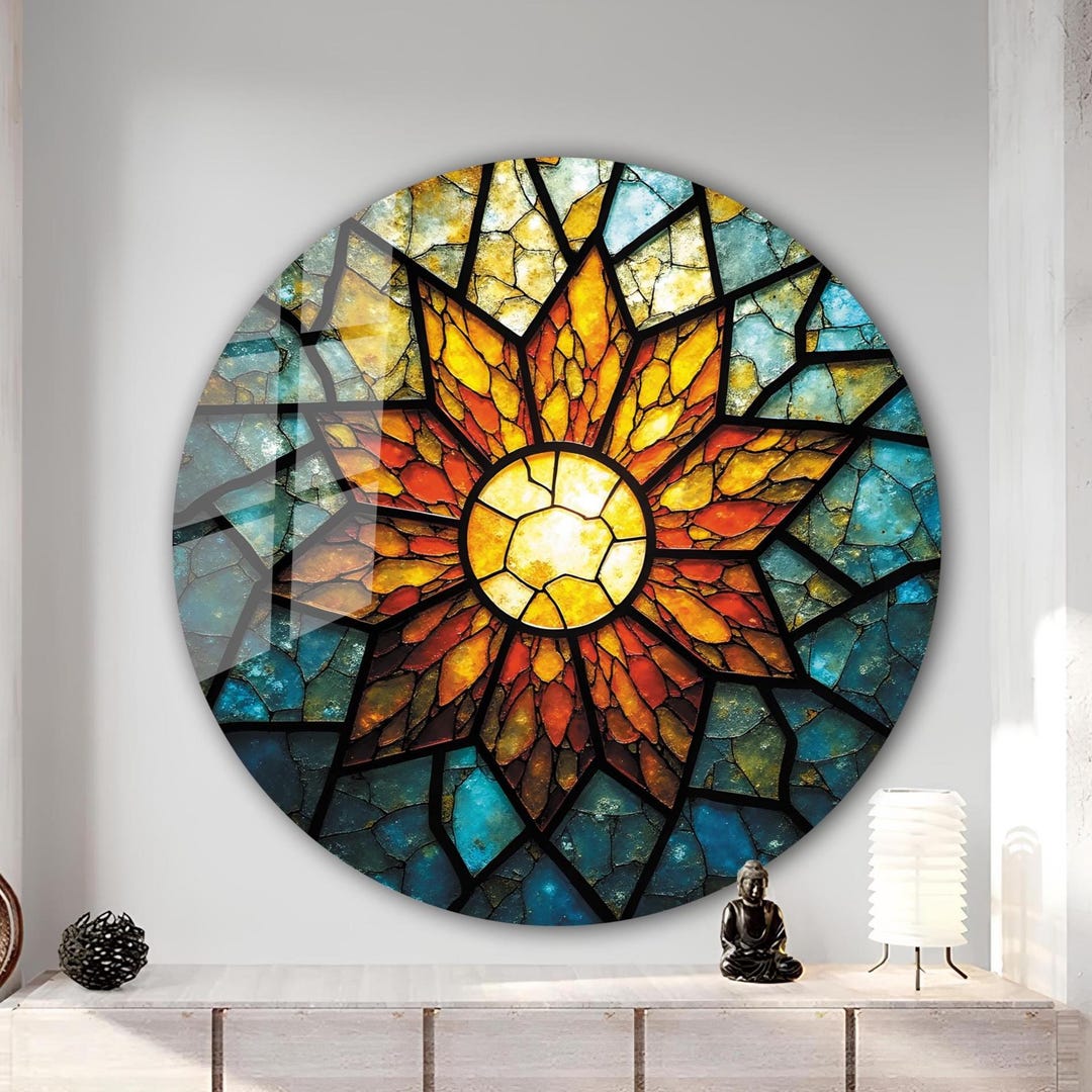 Mosaic Look Colorful Glass Wall Art-tempered Glass Wall Art-lotus Wall ...