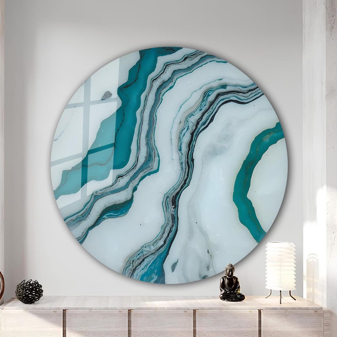 Round Abstract Glass Wall Art, Modern Luxury Wall Decor, Unique Marble ...
