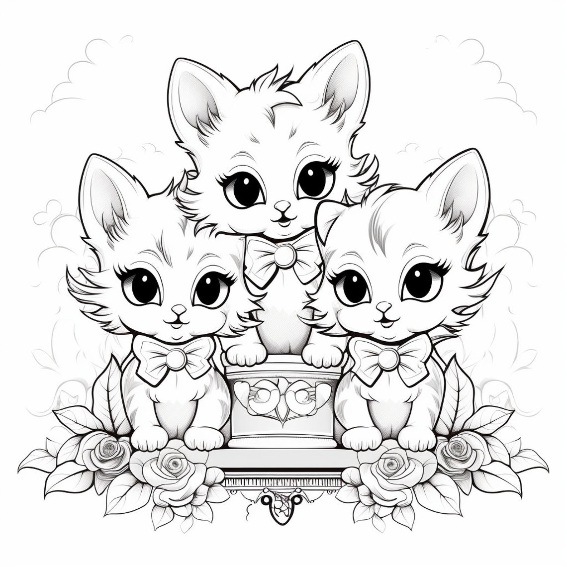 Cartoon Kittens Coloring Book, Digital Download PDF, Kitten PDF, 5 ...