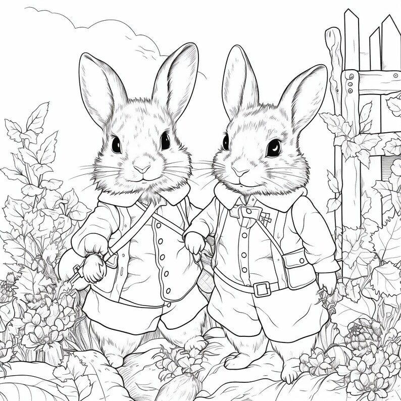 Cartoon Rabbit Friends Coloring Book, Digital Download PDF, Rabbits PDF ...