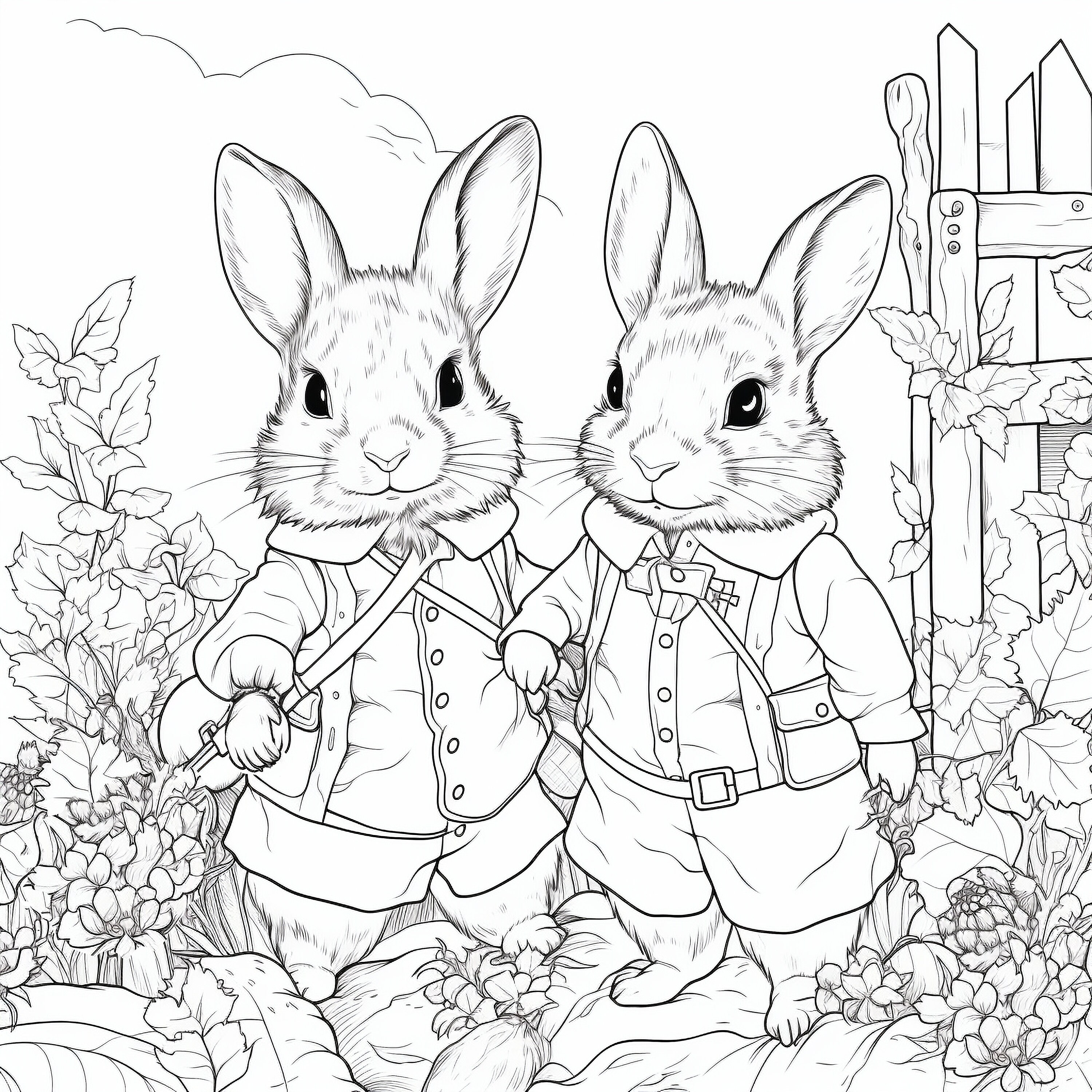 Cartoon Rabbit Friends Coloring Book, Digital Download PDF, Rabbits PDF ...