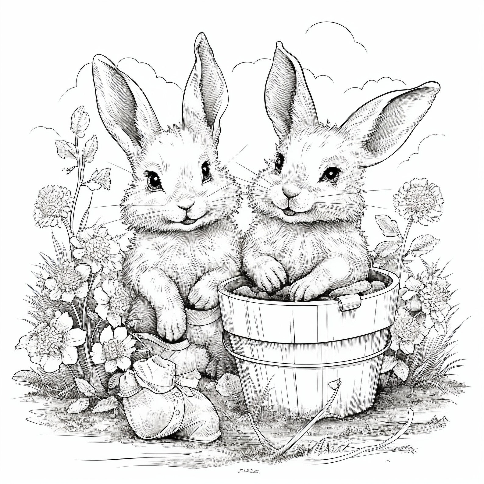 Rabbits Garden Coloring Book, Digital Download PDF, Rabbit PDF, 5 ...
