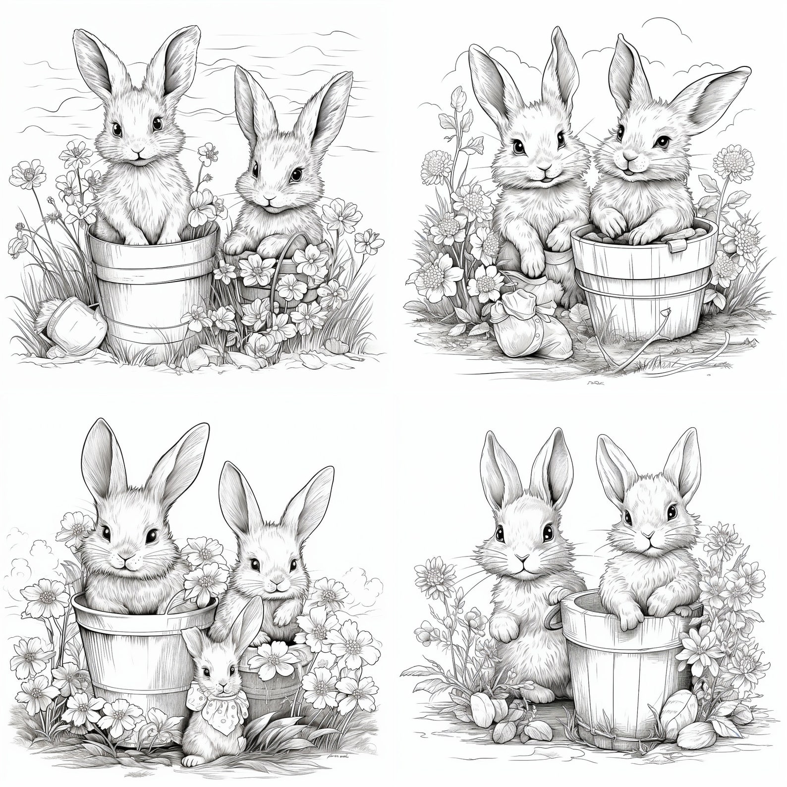 Rabbits Garden Coloring Book, Digital Download PDF, Rabbit PDF, 5 ...