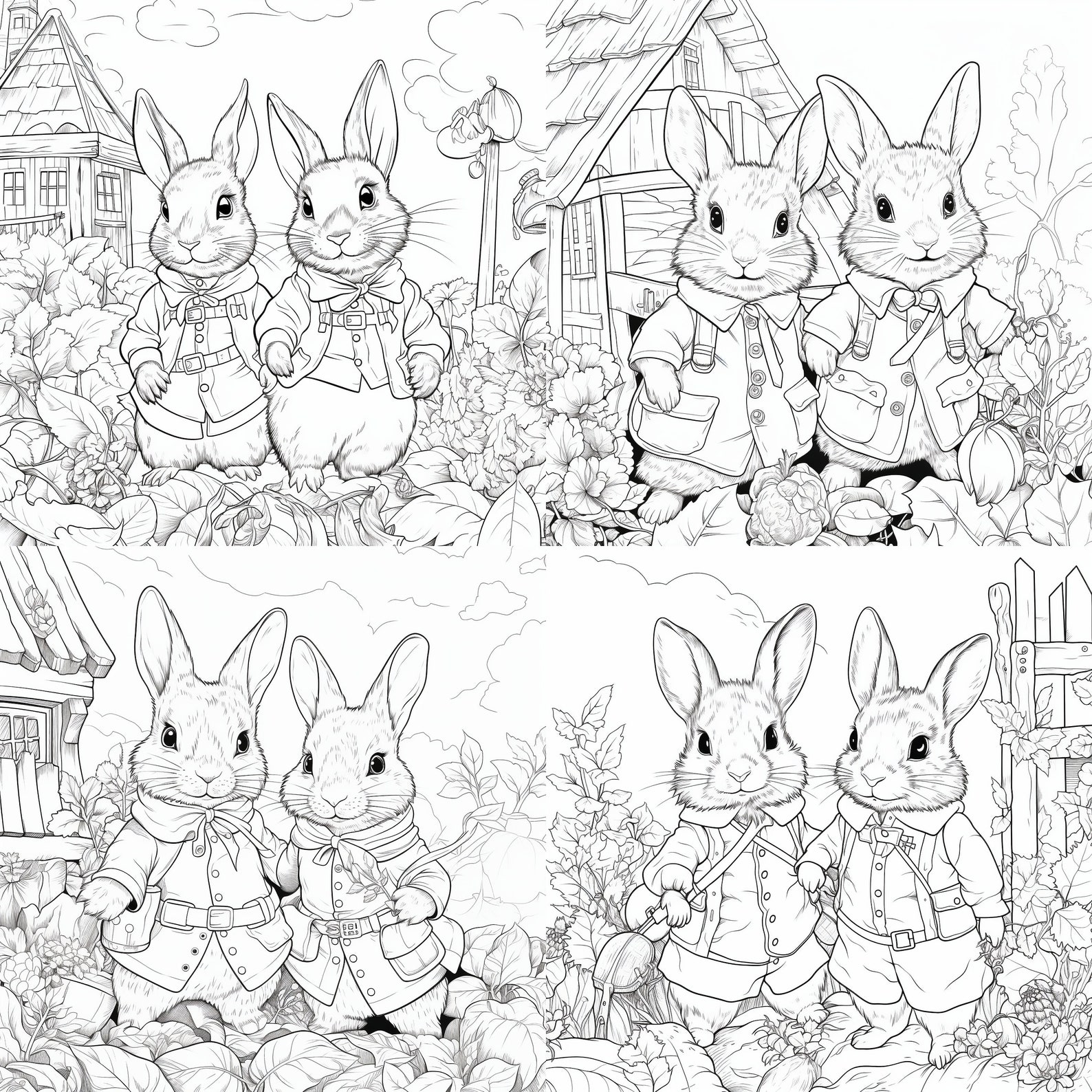 Cartoon Rabbit Friends Coloring Book, Digital Download PDF, Rabbits PDF ...