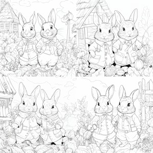 Cartoon Rabbit Friends Coloring Book, Digital Download PDF, Rabbits PDF ...
