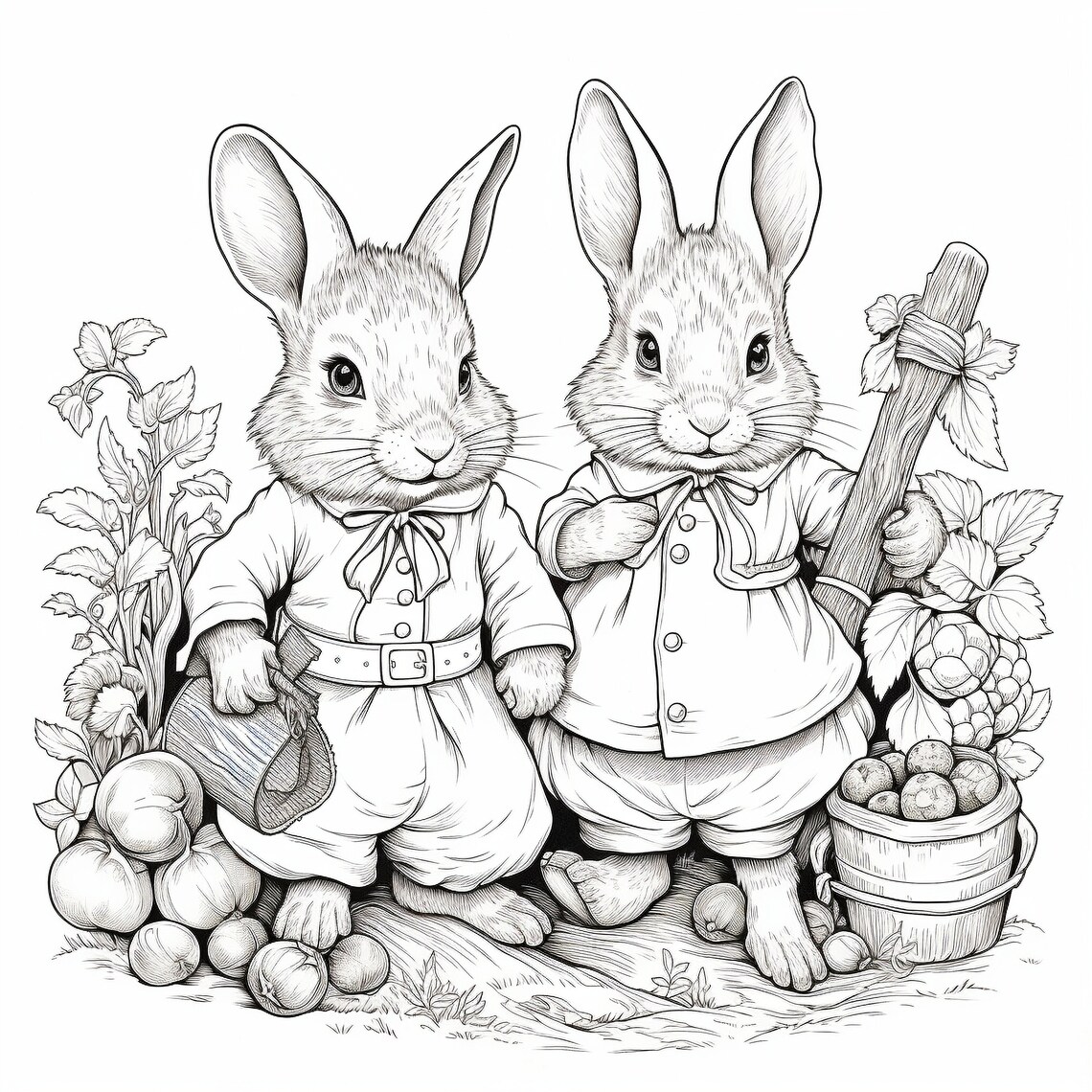 Cartoon Rabbit Friends Coloring Book, Digital Download PDF, Rabbits PDF ...