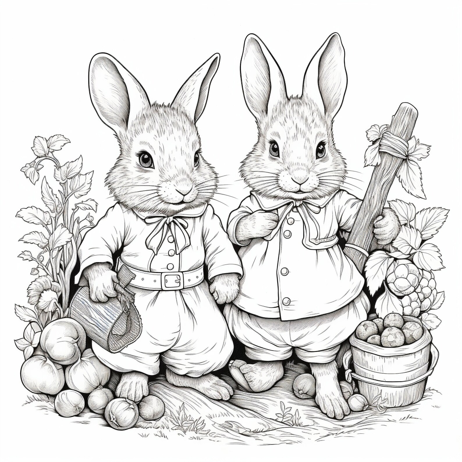 Cartoon Rabbit Friends Coloring Book, Digital Download PDF, Rabbits PDF ...