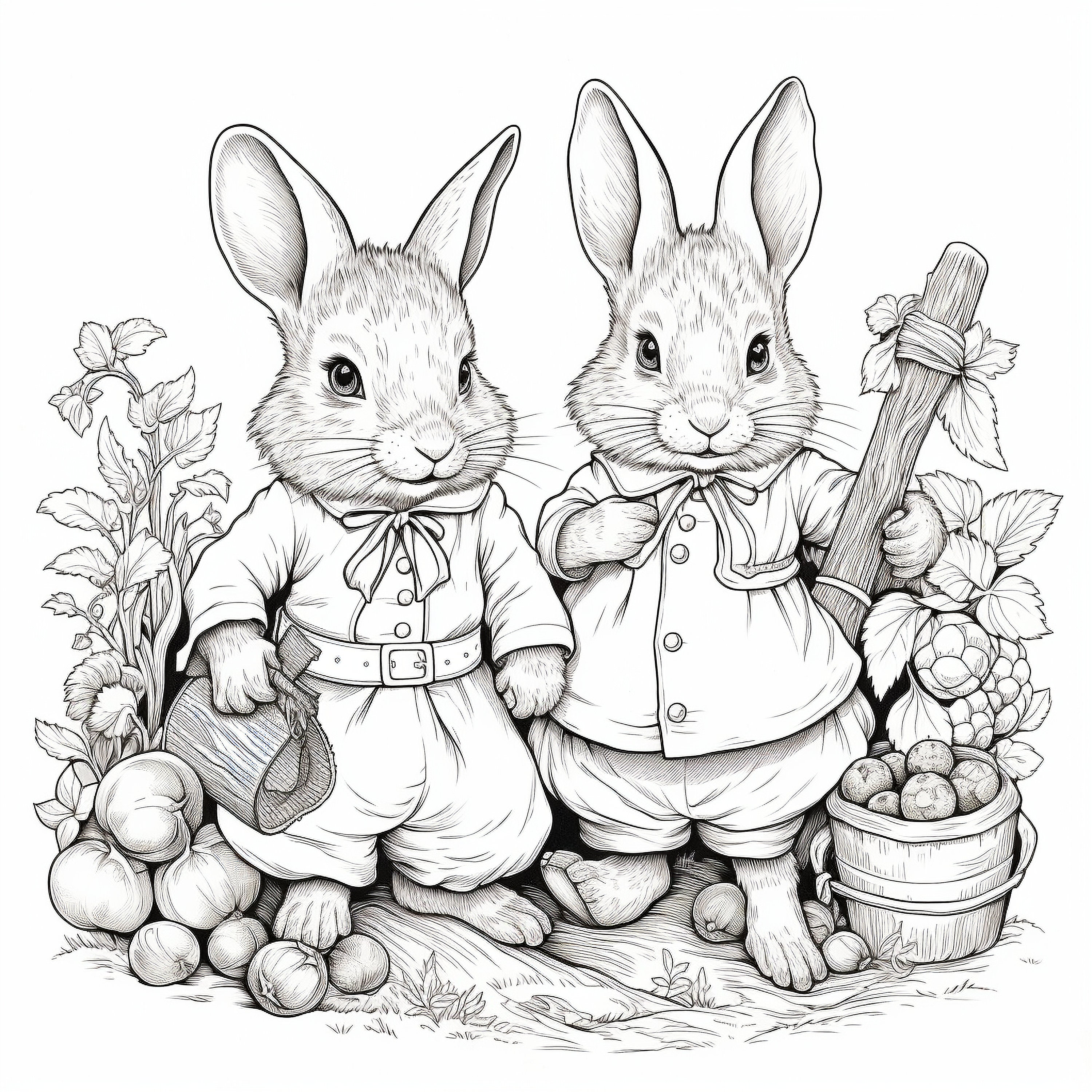 Cartoon Rabbit Friends Coloring Book, Digital Download PDF, Rabbits PDF ...