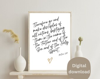Go and Make Disciples of All Nations Printable Wall Art Matthew 28:19 Print Bible Verse Print Go ...