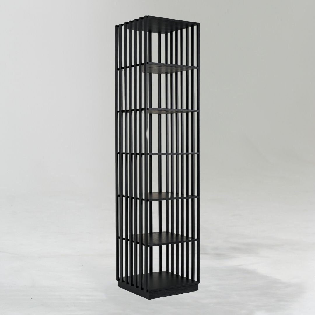 Black Oak Wood Slatted Shelving Unit: Modern Bookcase - Etsy