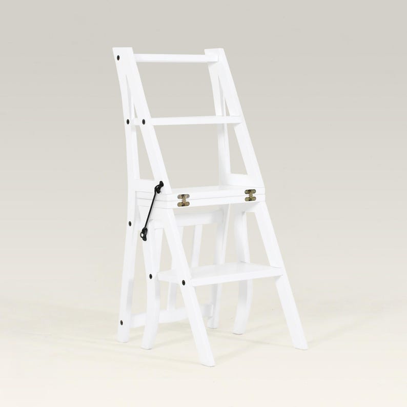 White Folding Ladder Chair: Portable Step Stool Seat - Etsy
