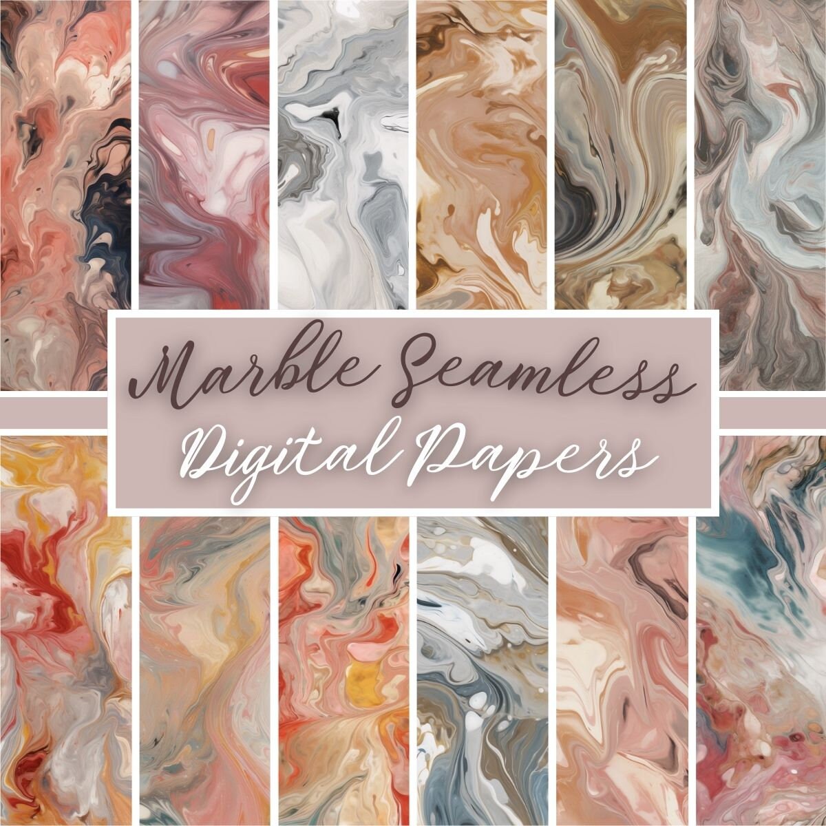 Marble Digital Paper Set, Colorful Marble Seamless Pattern, Soft Pastel ...