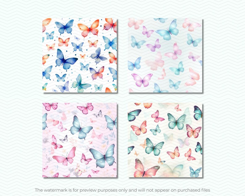 Pastel Butterfly Digital Paper Set, Watercolor Butterflies Seamless ...