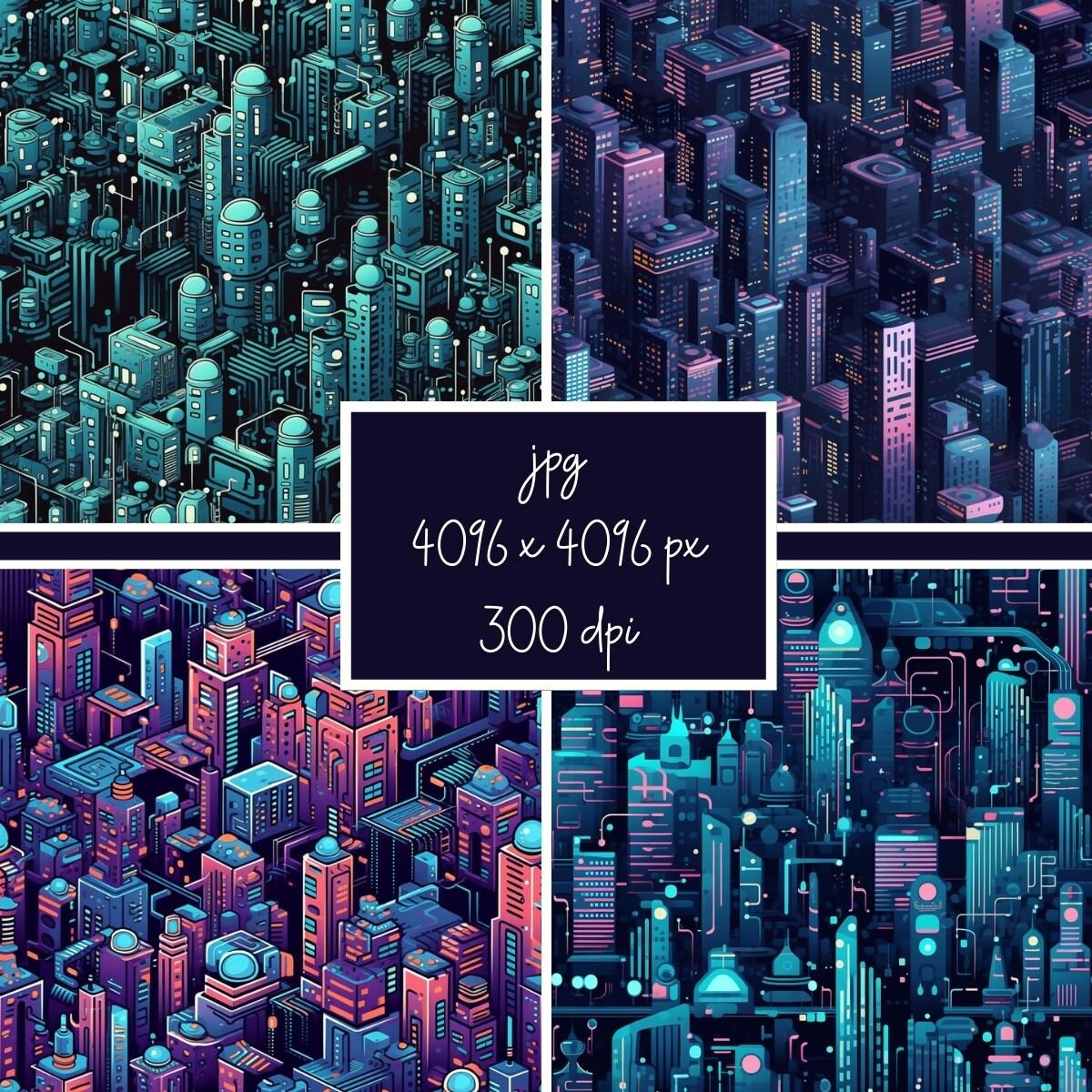 Futuristic City Digital Paper Set, City Seamless Pattern, Cityscapes ...