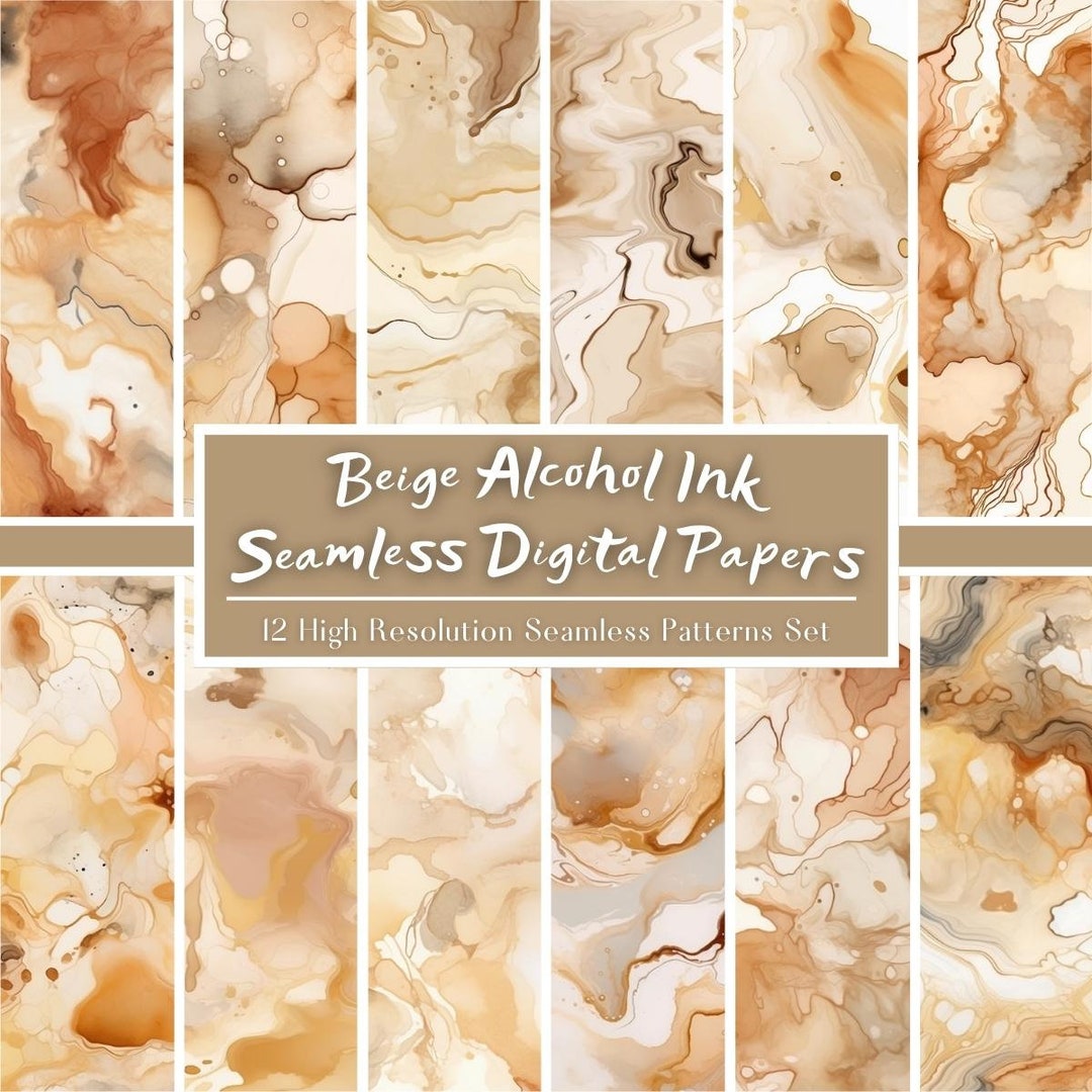 Beige Alcohol Ink Digital Paper Set, Liquid Texture Seamless Pattern ...