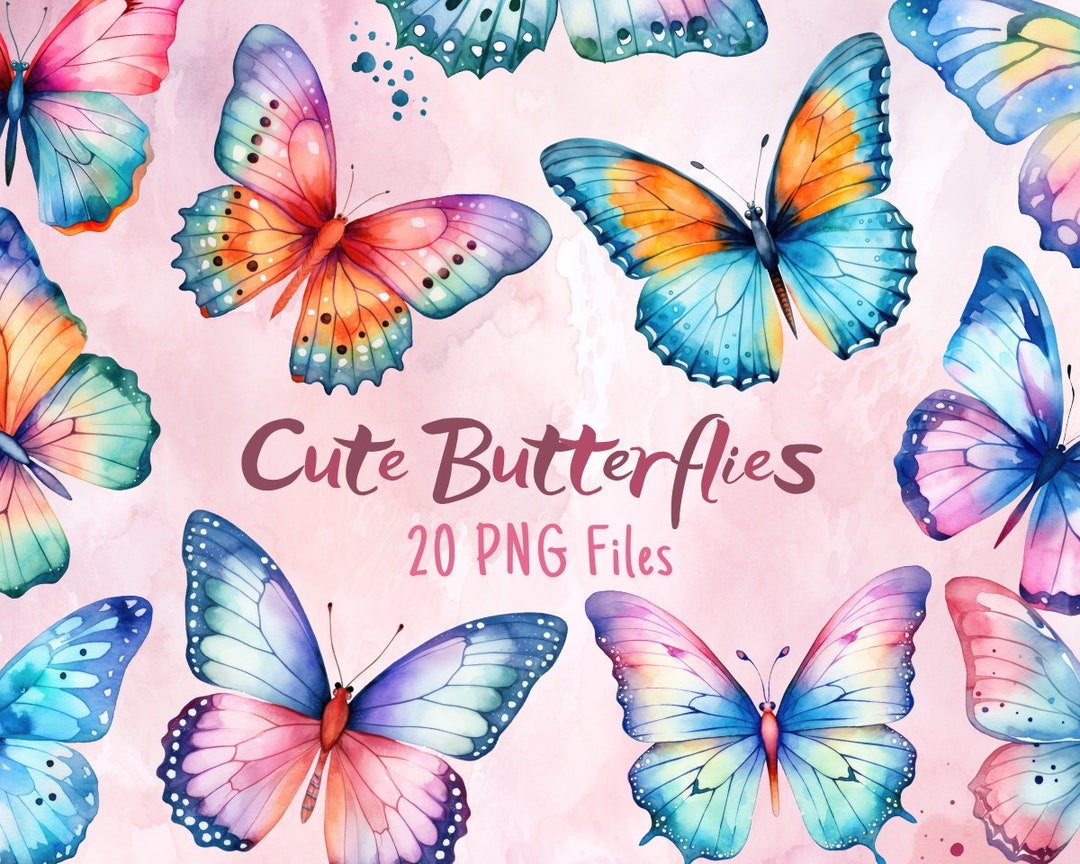 Watercolor Butterfly Clipart Set, Butterfly PNG Print, Butterfly ...