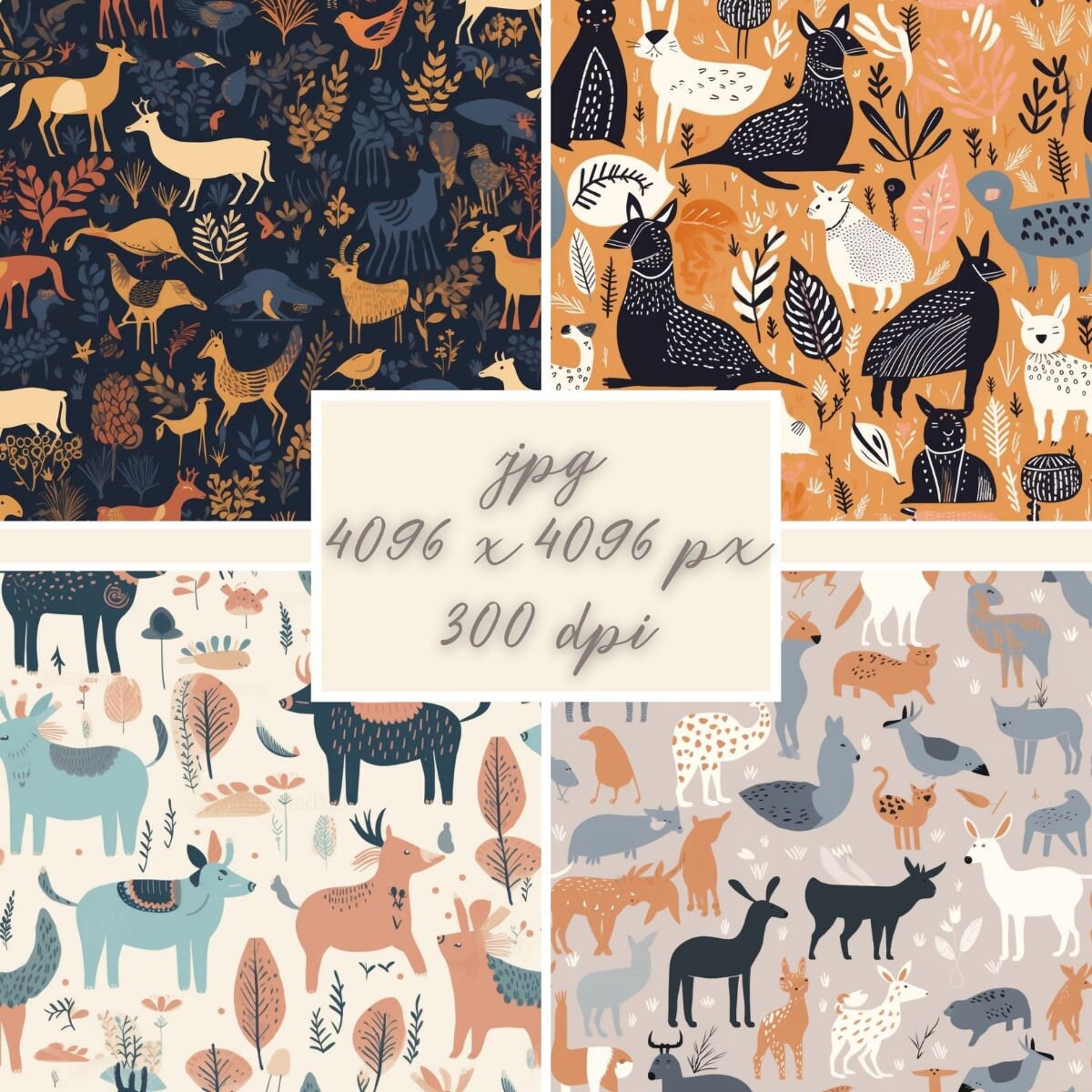 Boho Digital Paper Set, Boho Seamless Patterns, Animals Seamless ...