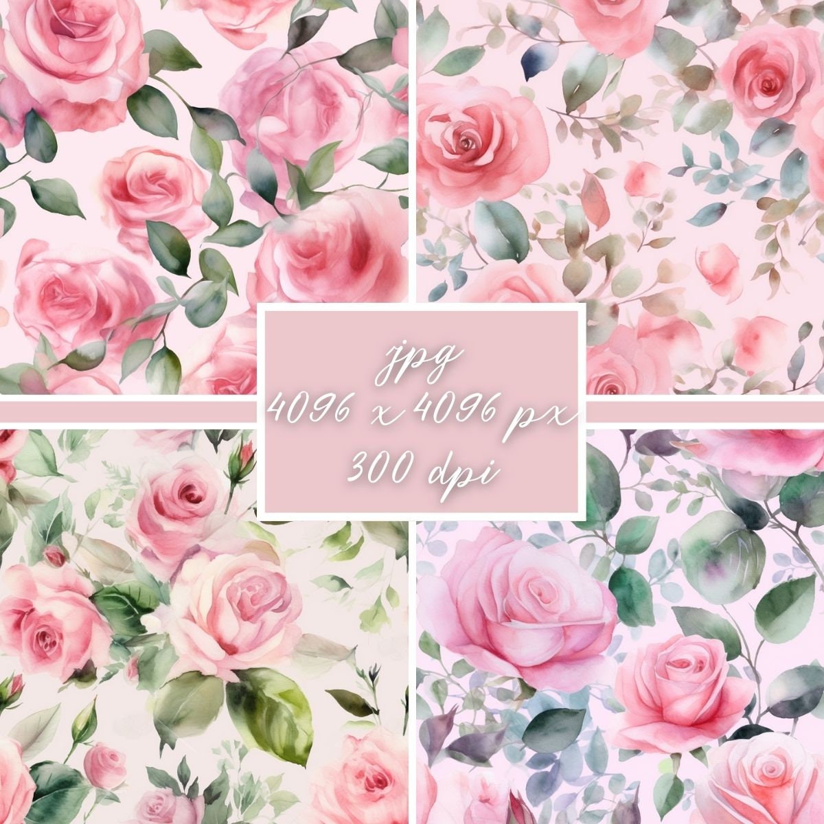 Pink Roses Digital Paper Set, Roses Seamless Pattern, Flowers Seamless ...