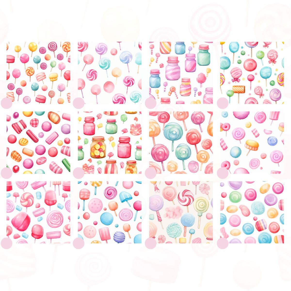 Watercolor Candy Digital Paper Set, Cute Candies Seamless Pattern ...