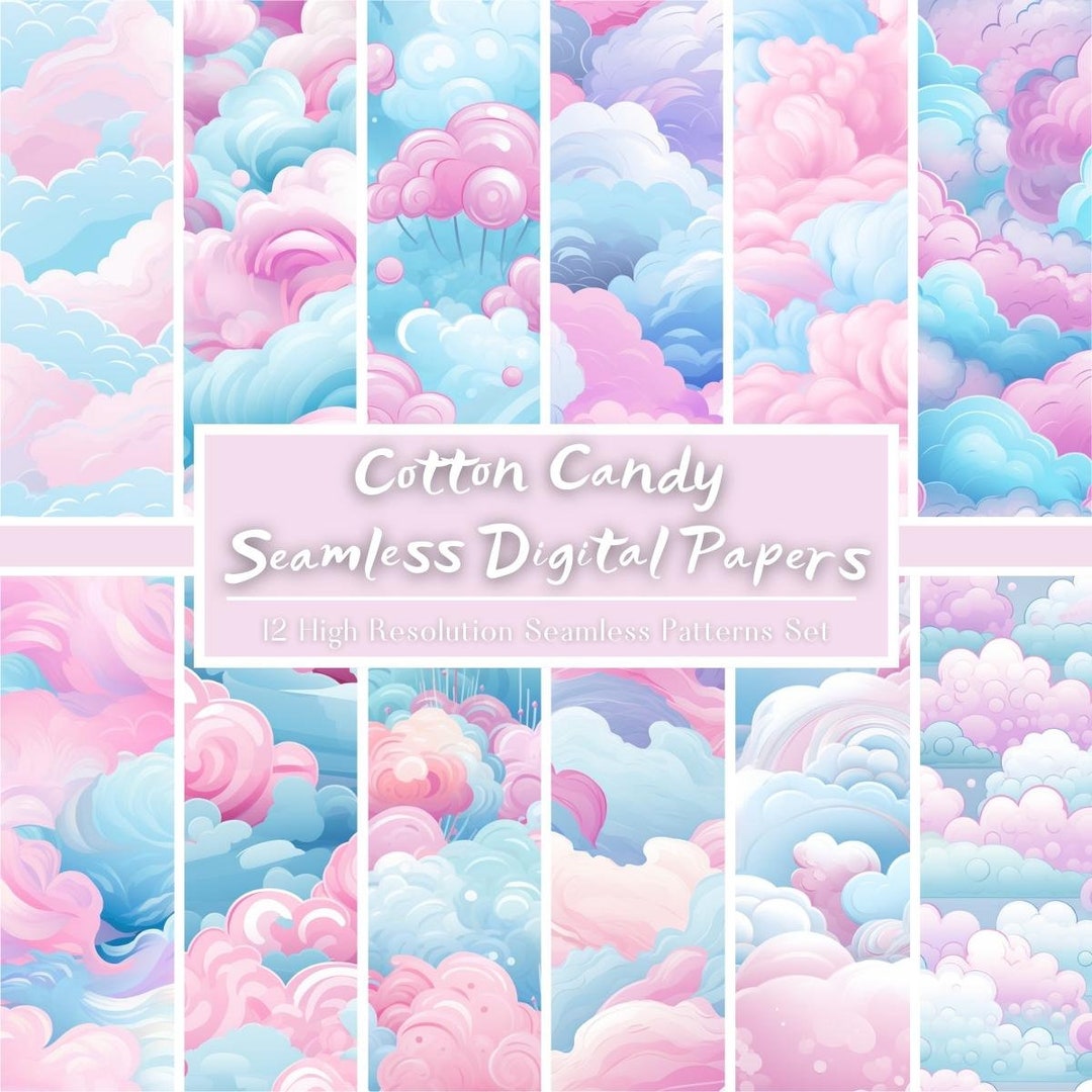 Cute Candy Cotton Digital Paper Set, Soft Pink Cotton Seamless Pattern ...