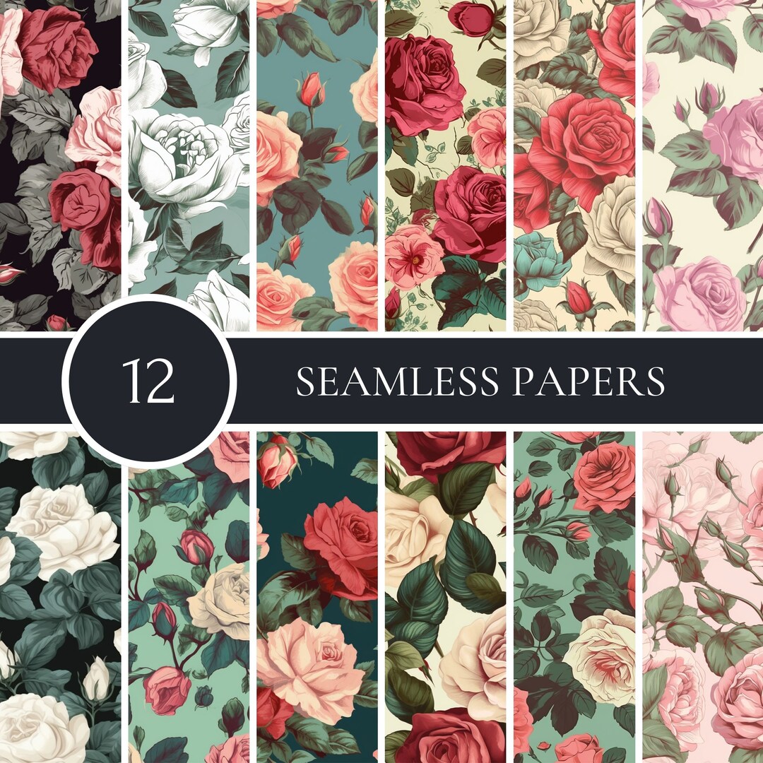 Vintage Roses Digital Paper Seamless Patterns Romantic - Etsy
