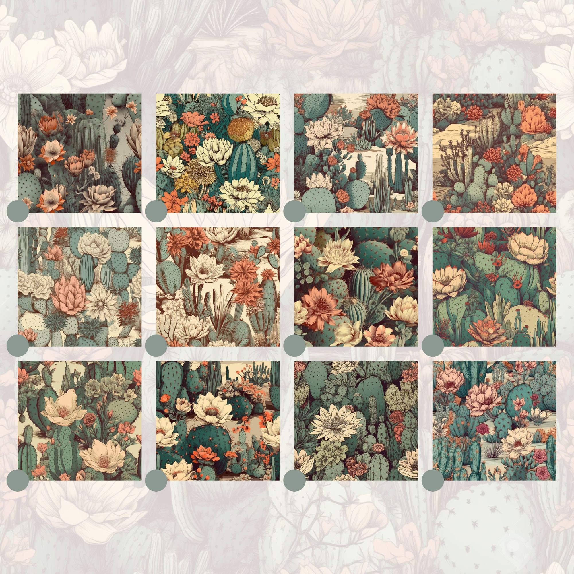Cactus Digital Paper, Seamless Patterns, Watercolor Floral Paper ...