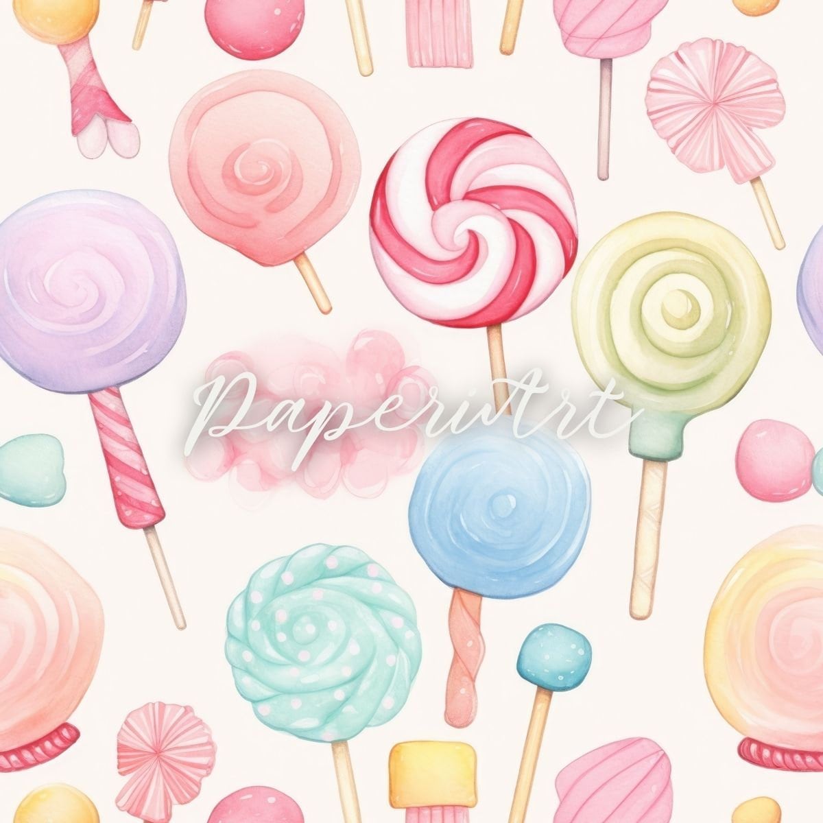 Watercolor Candy Digital Paper Set, Cute Candies Seamless Pattern ...