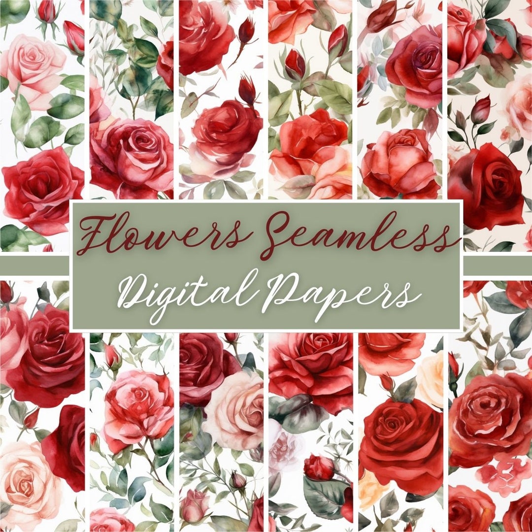 Watercolor Red Roses Digital Paper Set Red Roses Seamless - Etsy