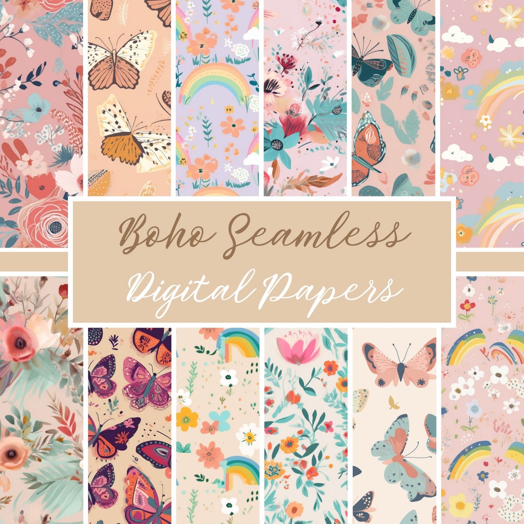 Sweet Boho Digital Paper Set, Seamless Patterns, Bohemian Sublimation ...