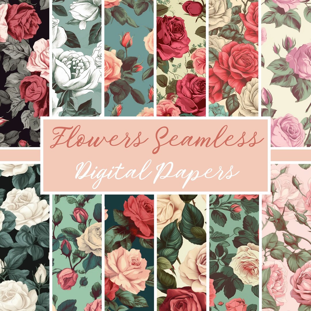 Vintage Roses Digital Paper, Seamless Patterns, Romantic Sublimation ...