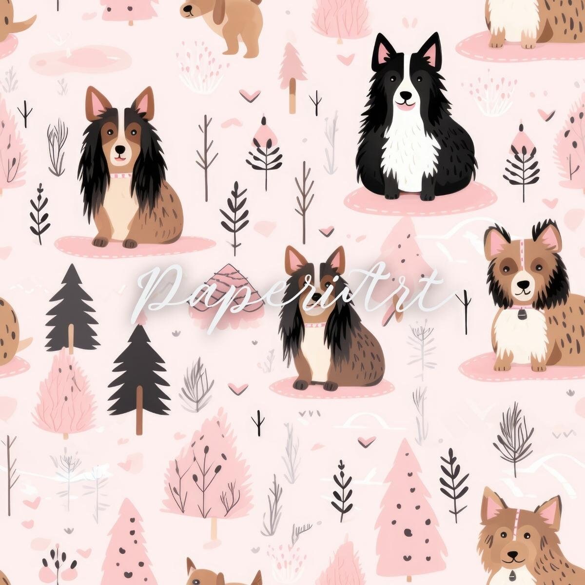 Boho Dogs Digital Paper Set, Bohemian Dog Seamless Pattern, Pet Digital ...