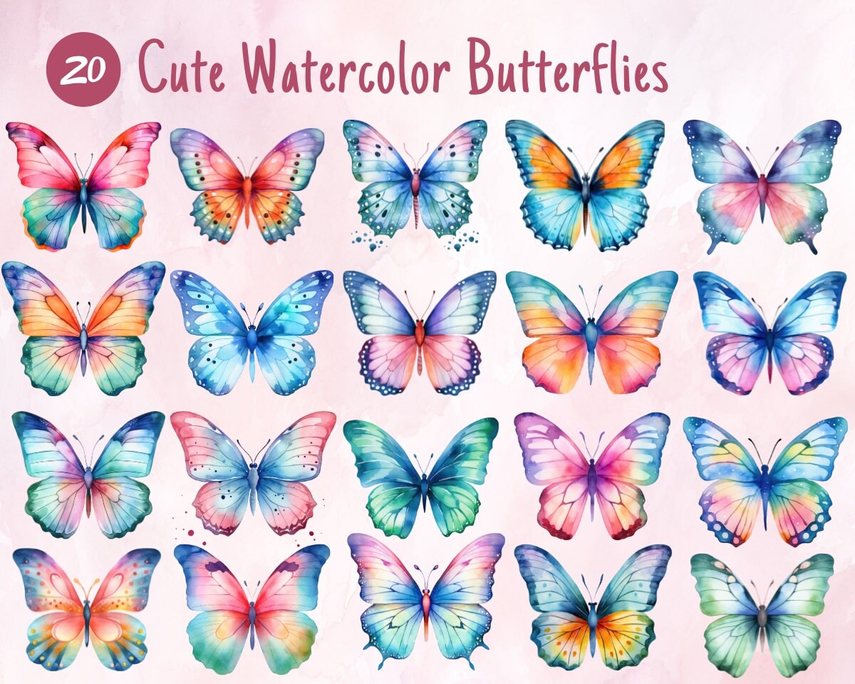 Watercolor Butterfly Clipart Set, Butterfly PNG Print, Butterfly ...