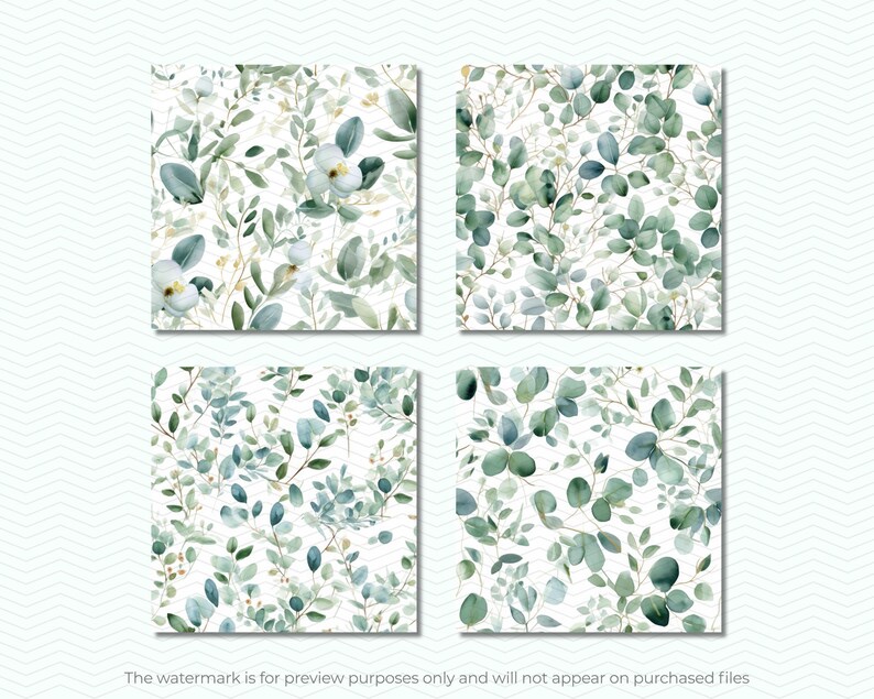Watercolor Eucalyptus Digital Paper Set, Greenery Eucalyptus Seamless ...