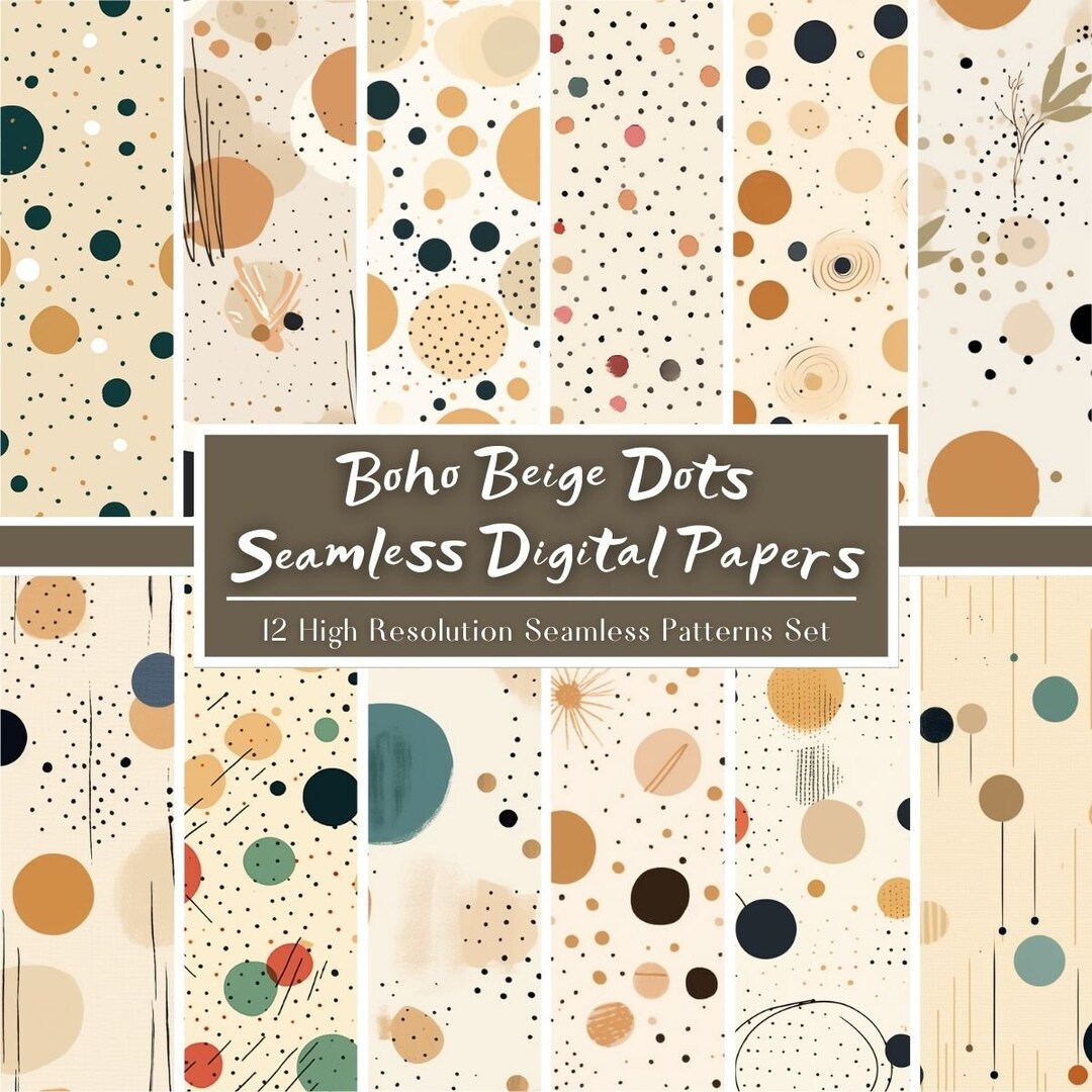 Boho Polka Dots Digital Paper Set, Boho Dots Seamless Pattern, Boho ...