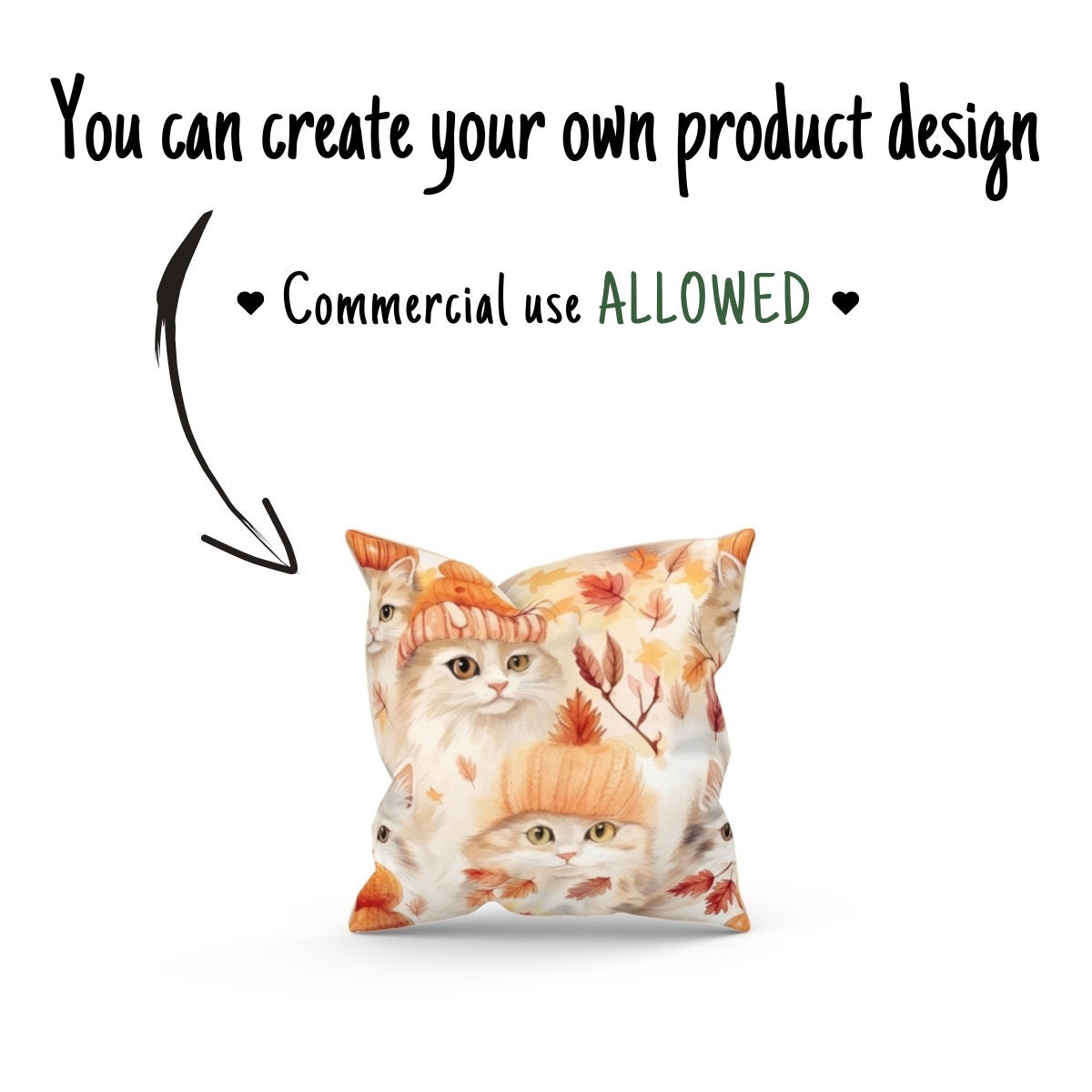 Autumn Cats Digital Paper Set, Watercolor Cats Seamless Pattern, Cute ...