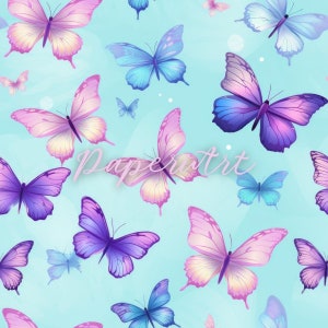 Pastel Butterflies Digital Paper Set, Watercolor Butterflies Seamless ...