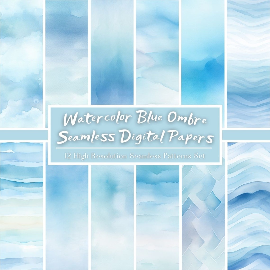 Watercolor Blue Ombre Digital Paper Set Soft Blue Ombre - Etsy