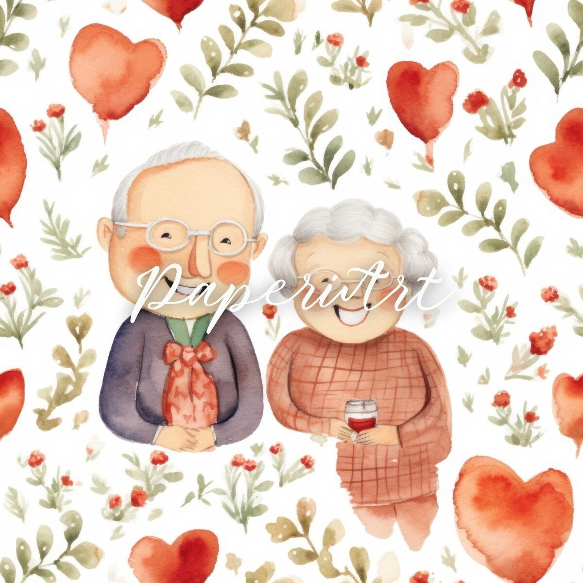 Grandparents Love Digital Paper Set, Watercolor Grandparents Day ...