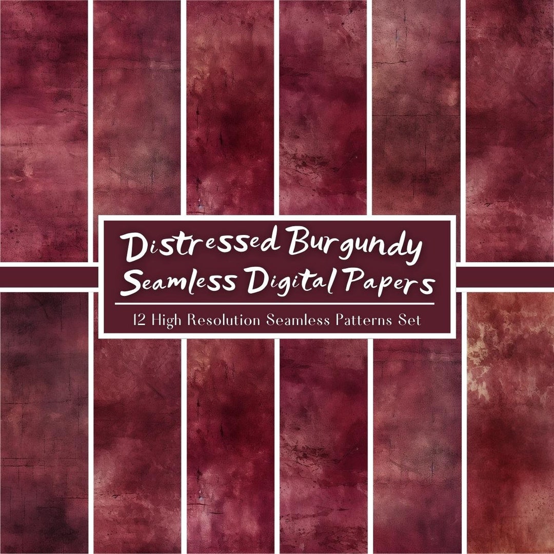Distressed Burgundy Seamless Pattern Bundle, Burgundy Digital Paper ...