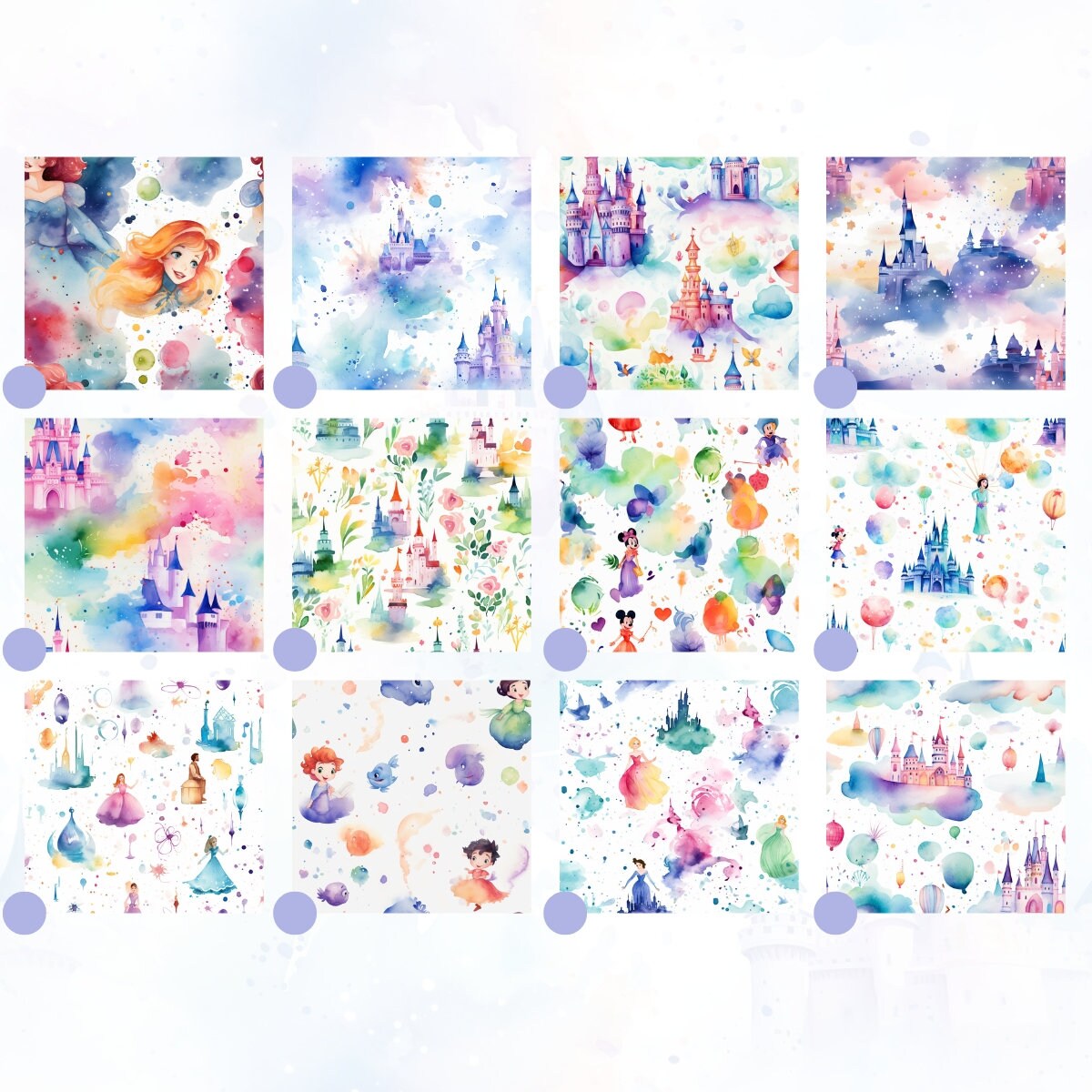 Cute Princess Digital Paper Set, Fairytale Princess Seamless Pattern ...