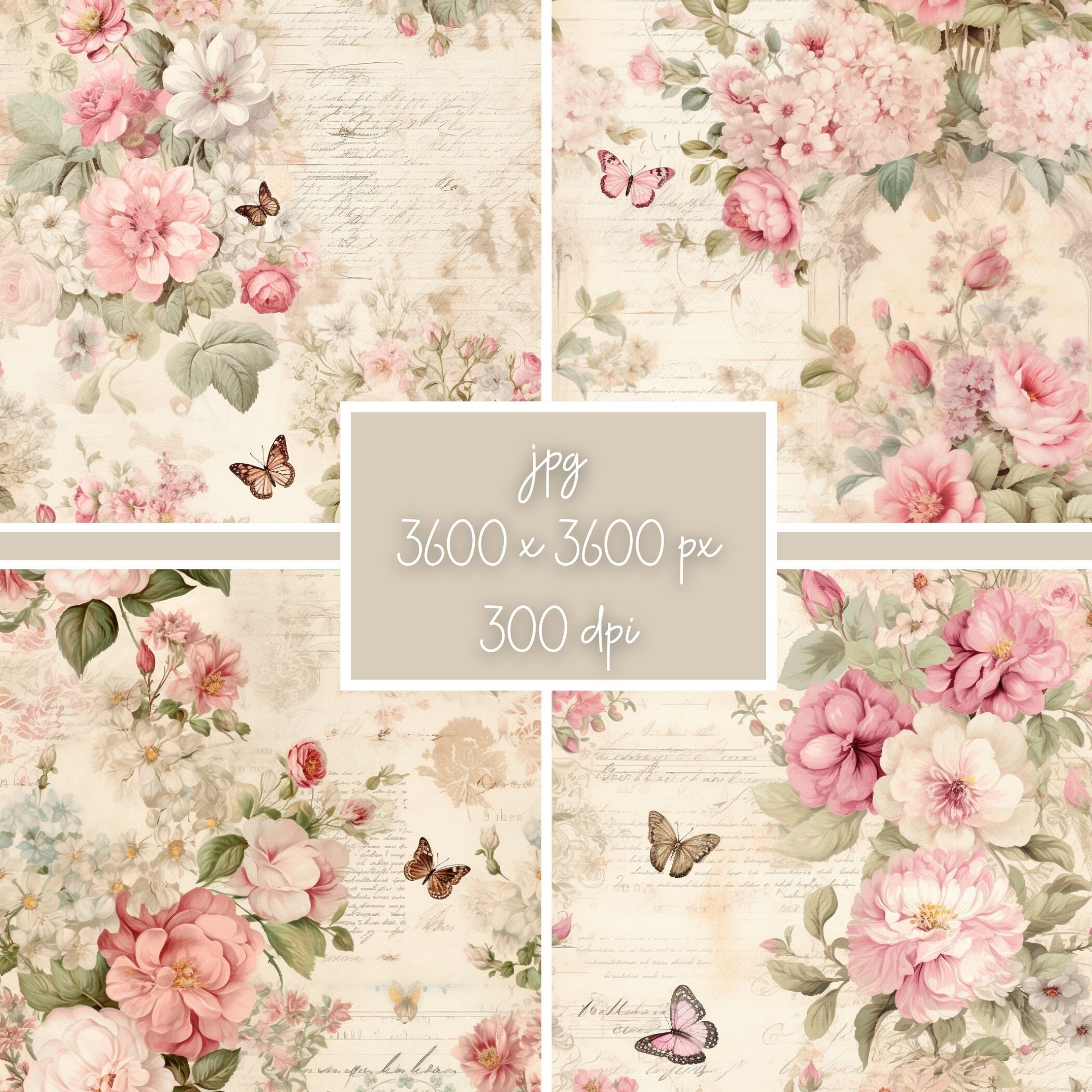 Shabby Chic Seamless Pattern Set, Vintage Flowers Scrapbook Paper ...