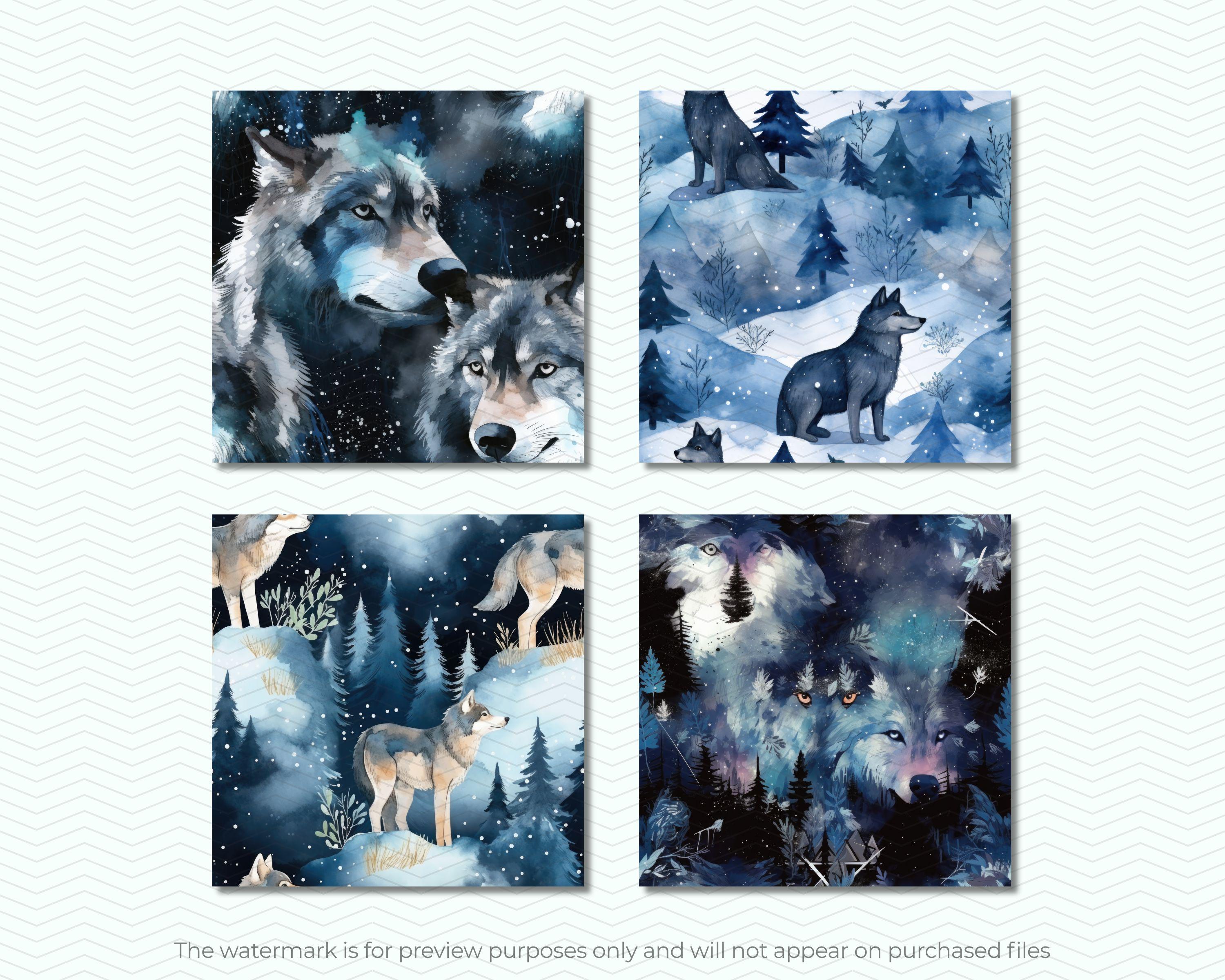 Dreamy Wolf Digital Paper Set, Magical Wolf Seamless Pattern, Night Dog ...