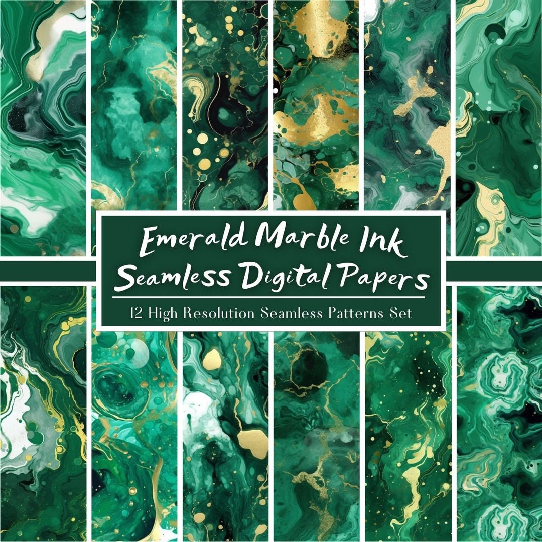 Emerald Marble Ink Digital Paper Set, Emerald Alcohol Ink Seamless ...