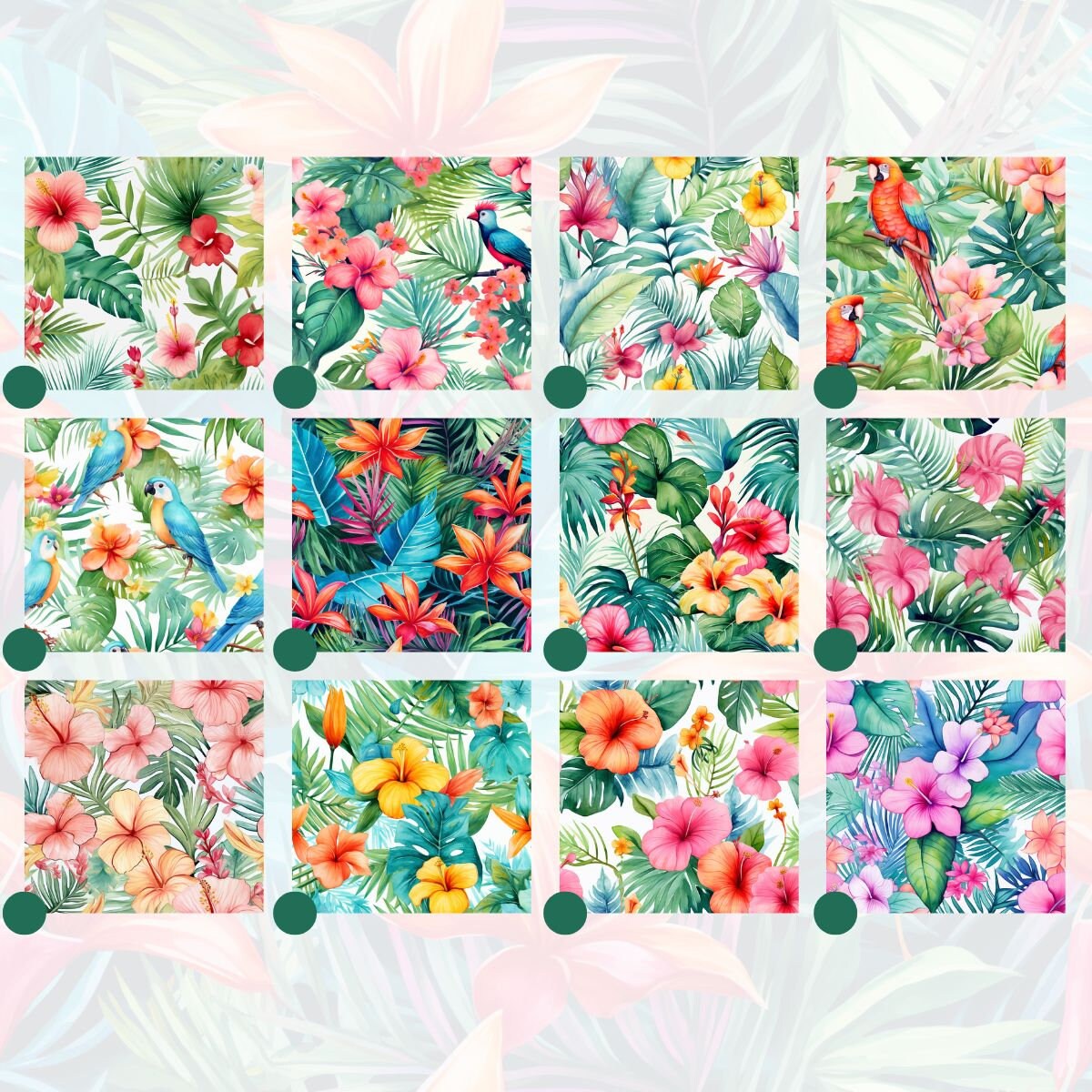 Watercolor Tropical Flowers Digital Paper Set Tropical Floral - Etsy