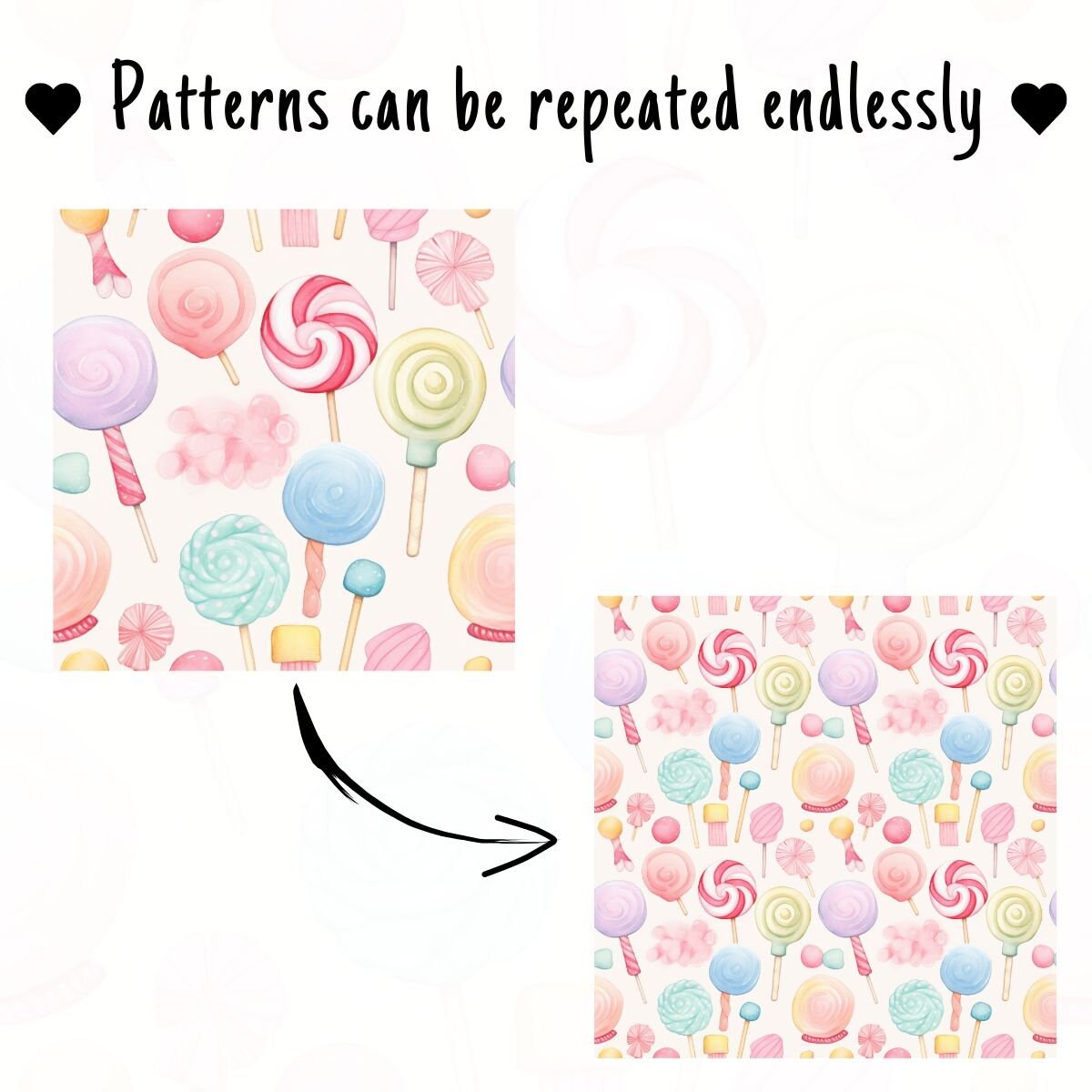 Watercolor Candy Digital Paper Set, Cute Candies Seamless Pattern ...