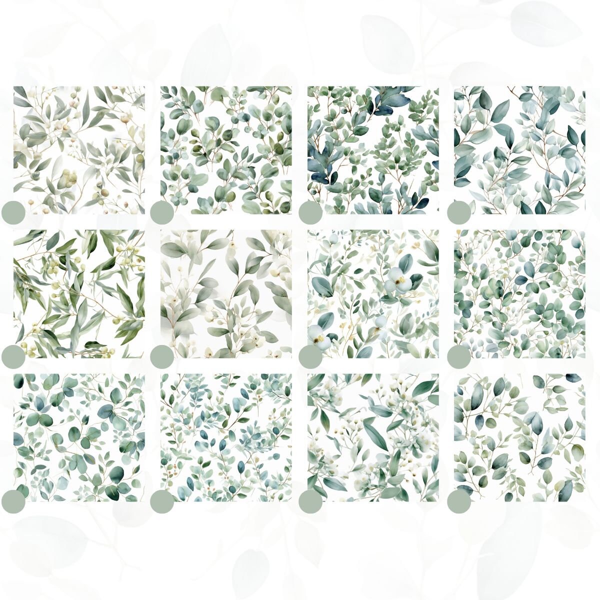 Watercolor Eucalyptus Digital Paper Set, Eucalyptus Seamless Pattern ...