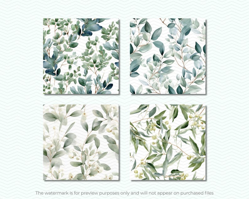 Watercolor Eucalyptus Digital Paper Set, Greenery Eucalyptus Seamless ...
