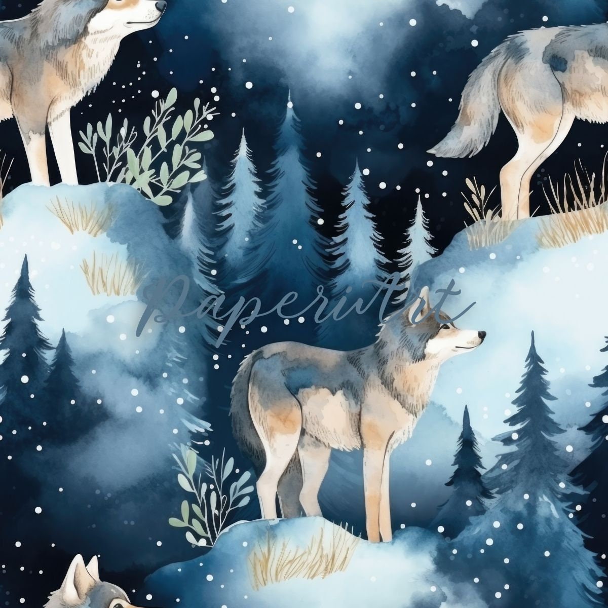 Dreamy Wolf Digital Paper Set, Magical Wolf Seamless Pattern, Night Dog ...