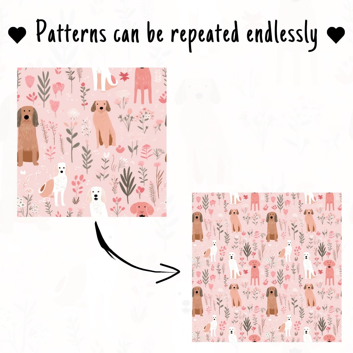 Boho Dogs Digital Paper Set, Bohemian Dog Seamless Pattern, Pet Digital ...